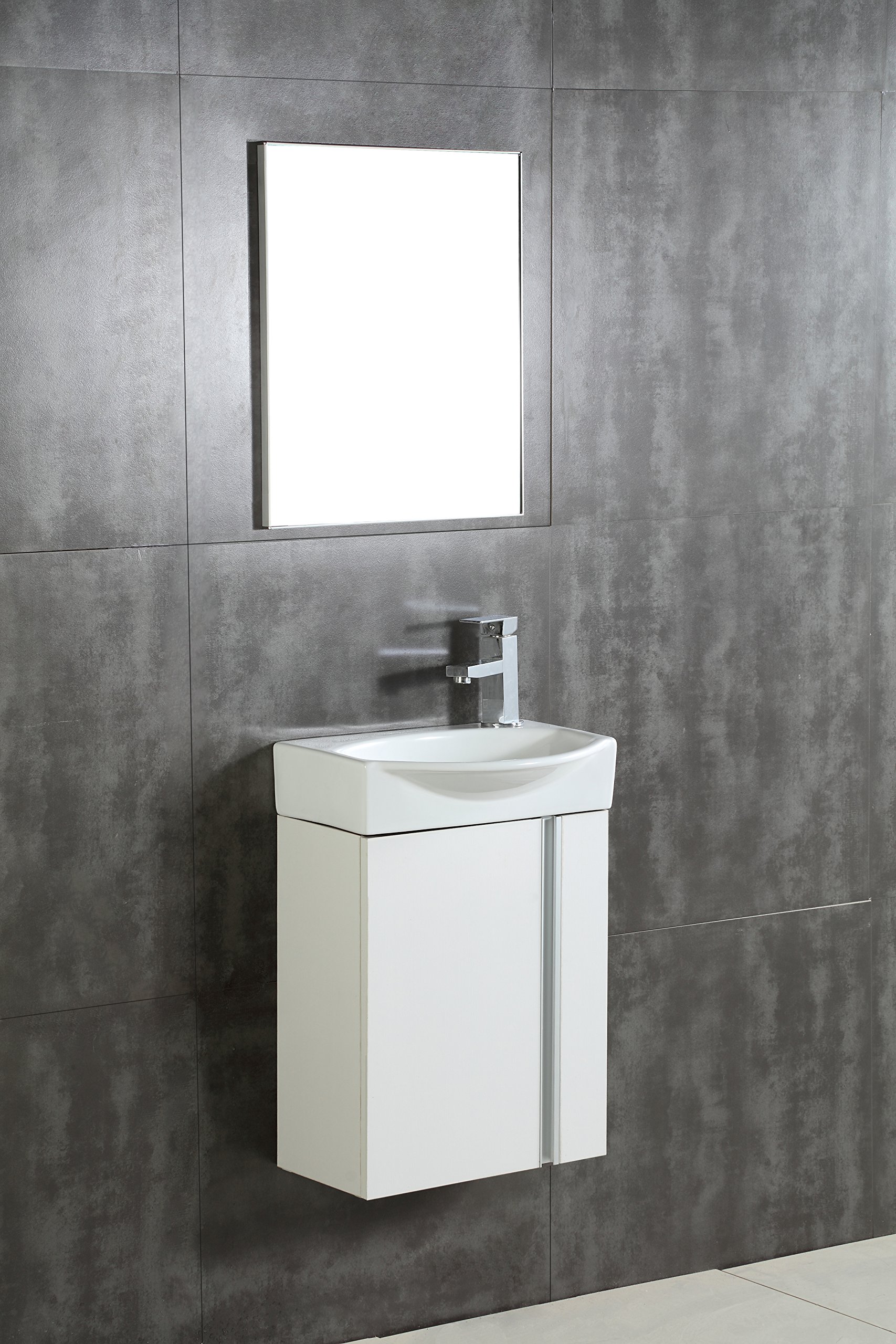 Fine Fixtures Compacto Small Bathroom Vanity Set with Sink -Wall-Mounted Cabinet- Sink top, and Mirror Included (White)
