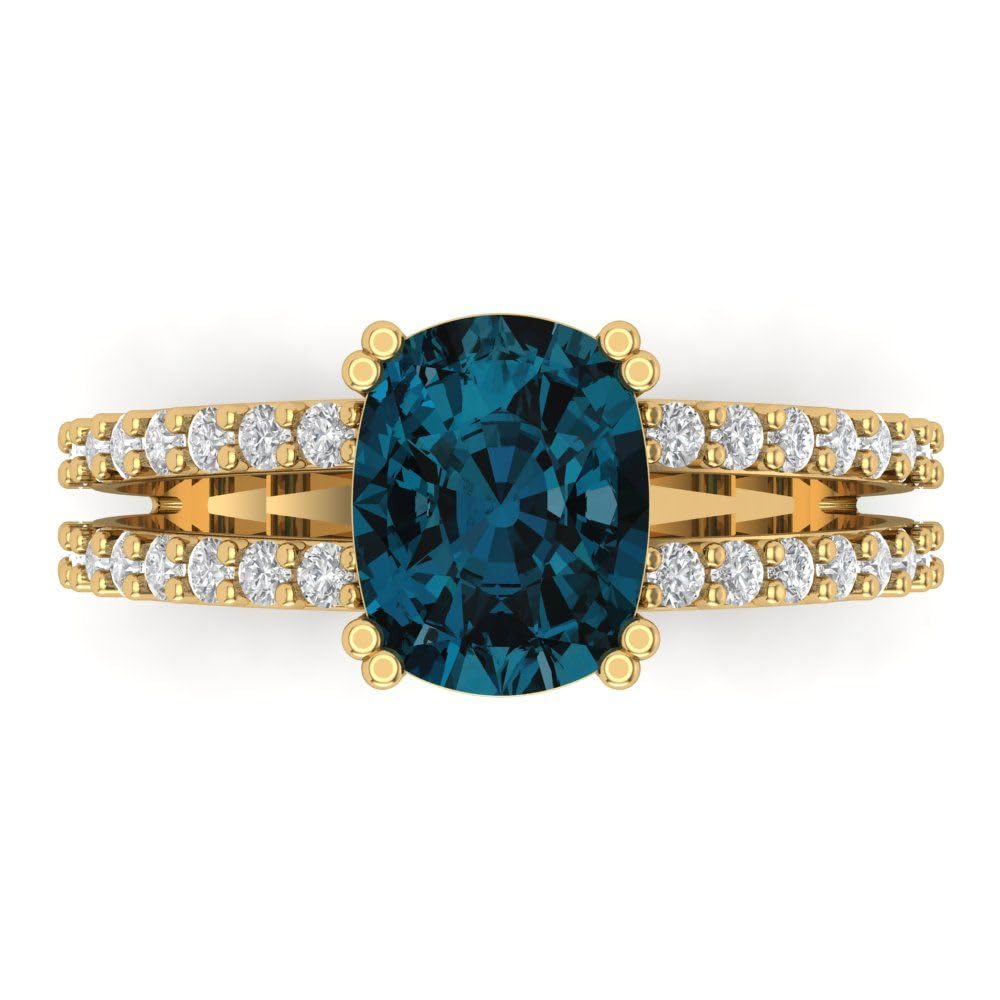 Clara Pucci 3.50 ct Cushion Cut Solitaire Genuine Natural London Blue Topaz Engagement Promise Anniversary Bridal Ring 18K Yellow Gold 7
