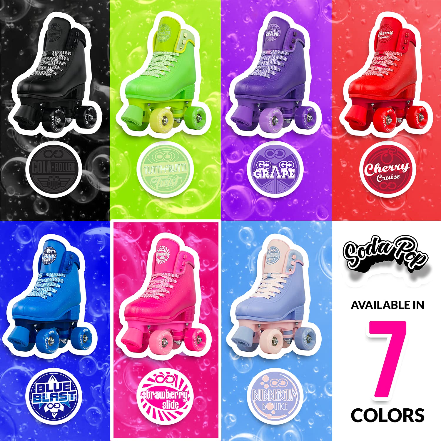 Crazy Skates Soda Pop Adjustable Roller Skates for Girls and Boys - Adjusts to fit 4 Shoe Sizes - Go Go Grape (Size: Medium | 3-6)