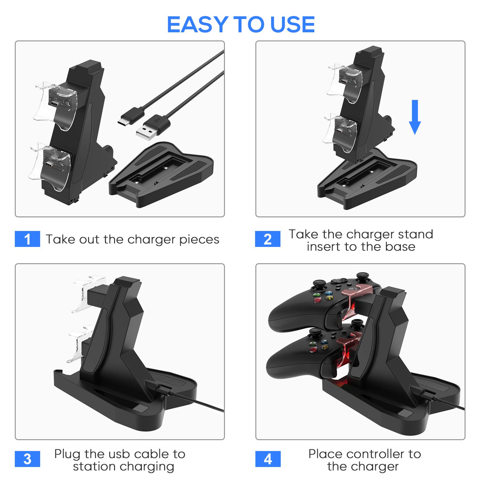 Charging Station for Xbox Series X|S Controller, Dual Conroller Charger Docking Station with 2 Packs 1400mAh Rechargeable Battery and Charging Cable for Xbox Series X|S Controllers