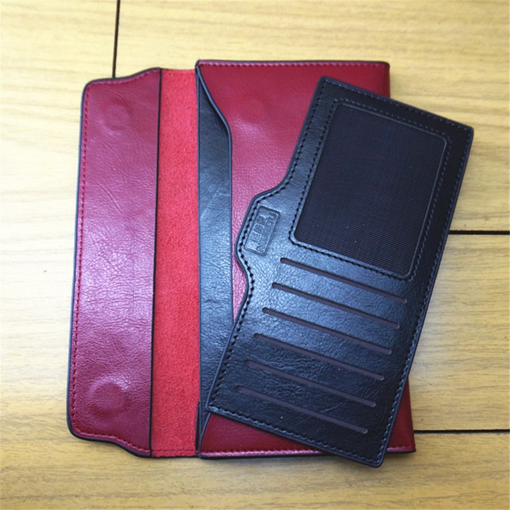 NIGEDU Women Long Wallet Genuine Cowhide Leather Cards Holder Clutch Purse Phone Bag (Wine Red)