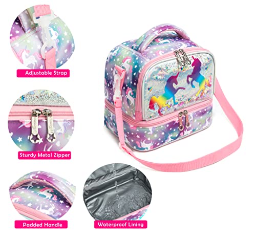 MOHCO Kids Lunch Bag Insulated Bento Cooler Bag Two compartments Cooler for Boys and Girls with Adjustable Strap Travel Lunch Tote