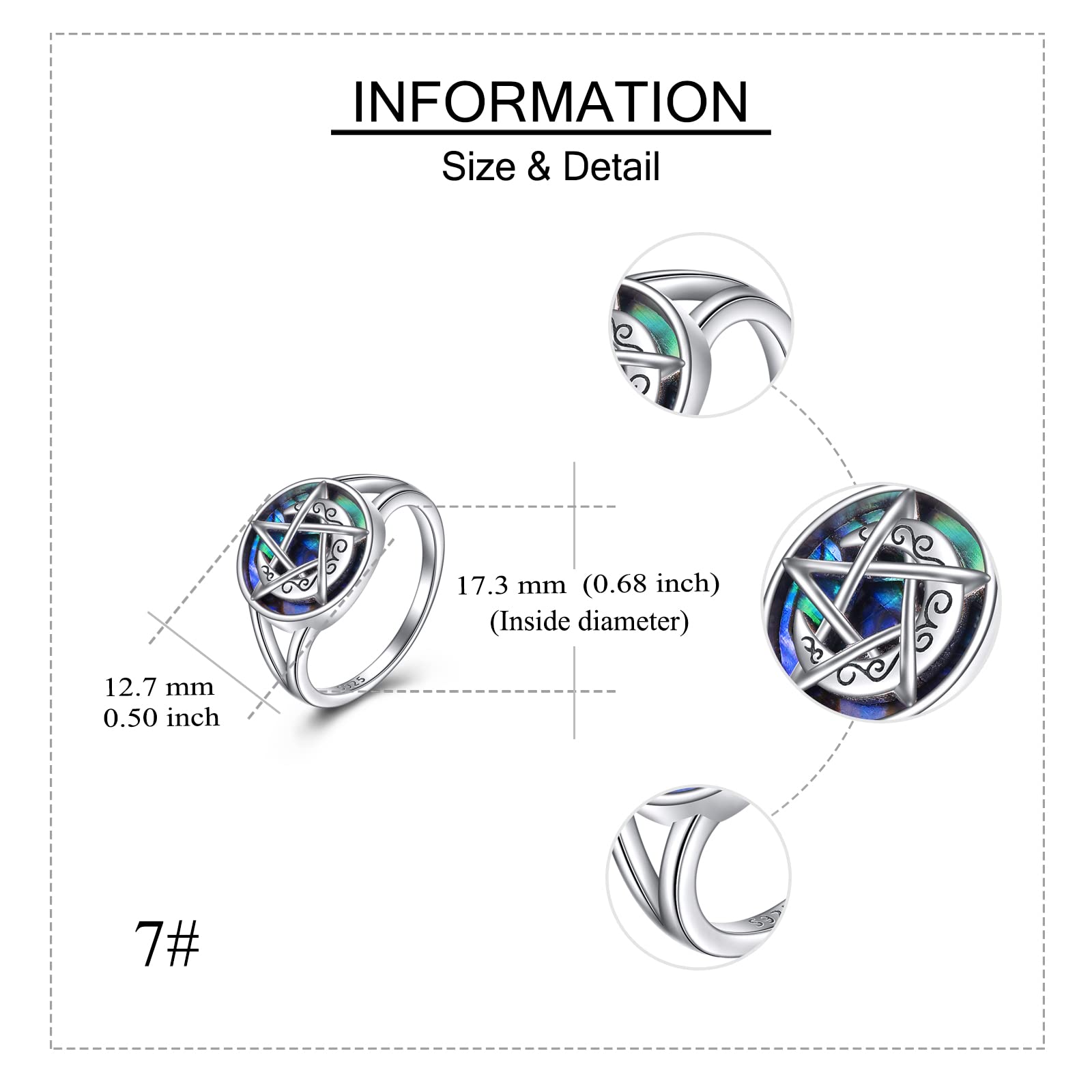 CUPENDA Pentagram Ring Sterling Silver Pentacle Wiccan Rings Magic Pagan Jewelry Gifts for Women