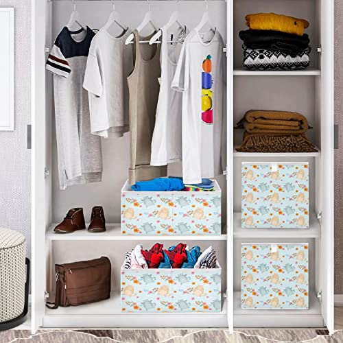 visesunny Closet Baskets Cute Cartoon Fat Cat and Flower Storage Bins Fabric Baskets for Organizing Shelves Foldable Storage Cube Bins for Clothes, Toys, Baby Toiletry, Office Supply