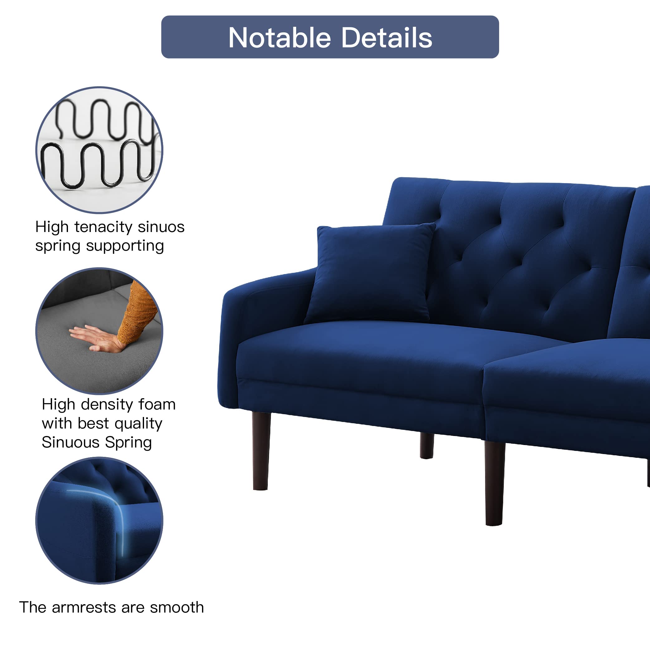 EMKK Futon Sofa Bed Couch Loveseat with Adjustable Backrest, Space-Saving Sleeper for Small Apartment Modern Convertible Living Room Furniture Set
