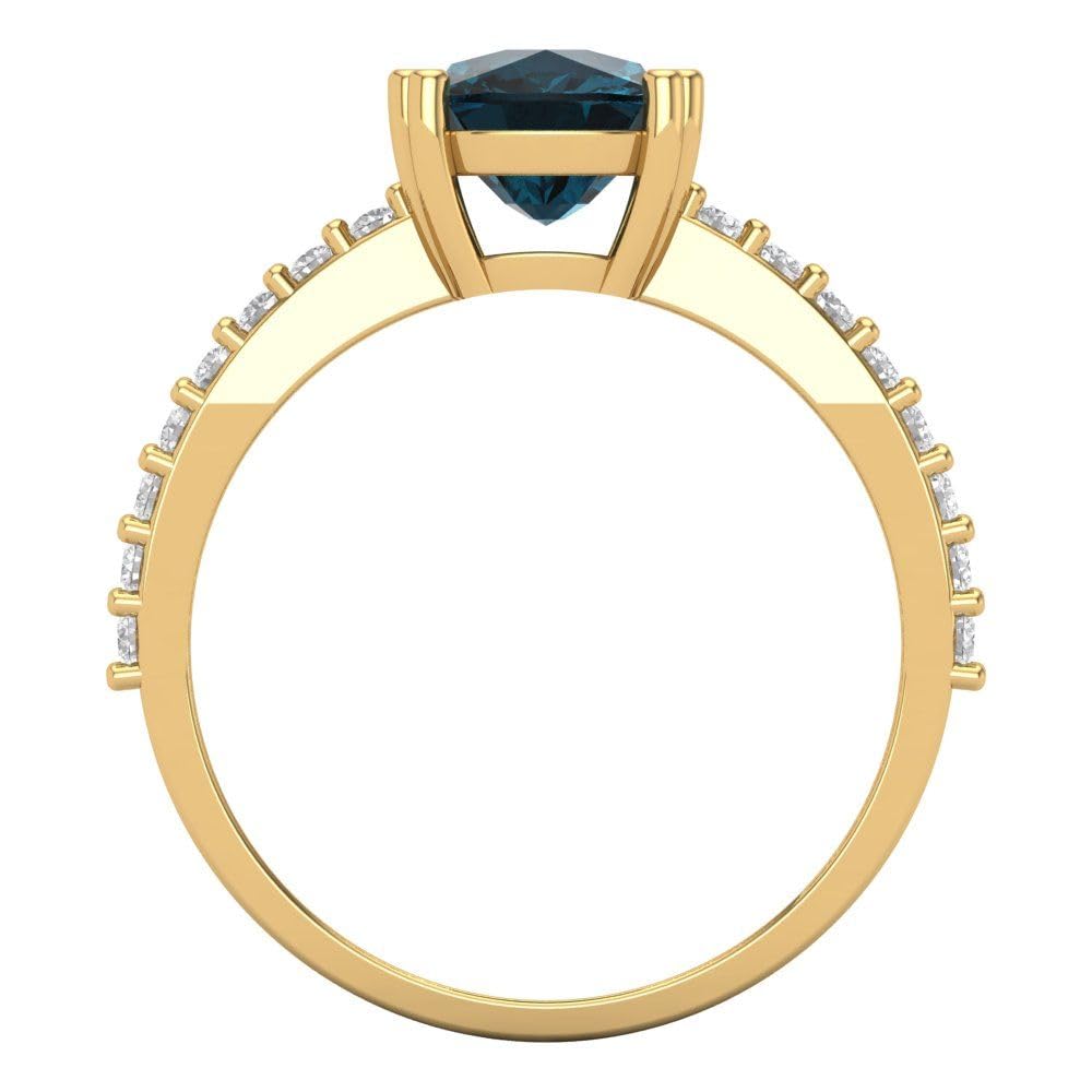 Clara Pucci 3.5ct Cushion Cut Custom Engraving London Blue Topaz Engagement Wedding Solitaire W/Accent Ring 18K Yellow Gold Size 6.5
