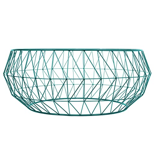 LeisureMod Malibu Modern Geometric Base Round Glass Top Coffee Table, Blue