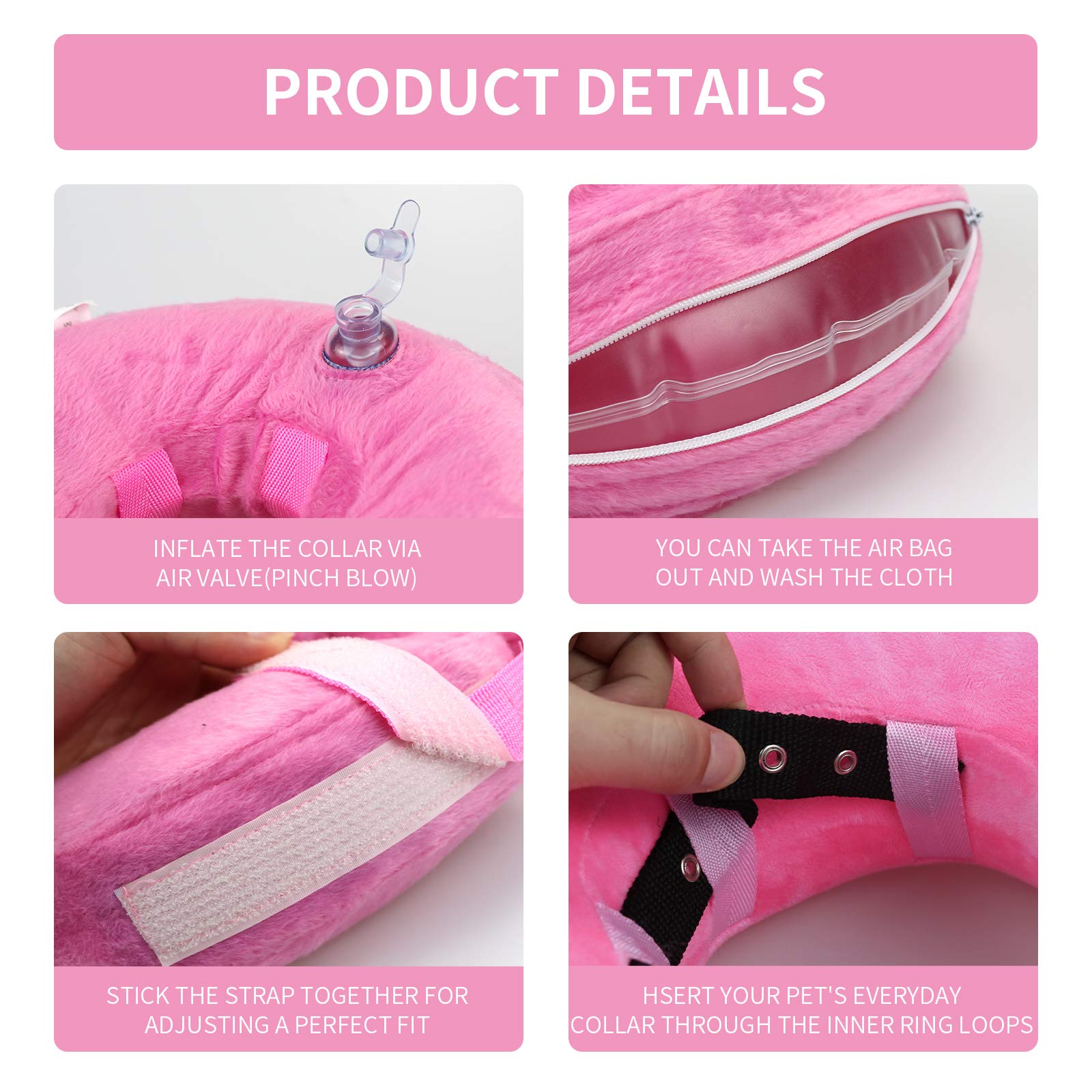 MCHY Inflatable Dog Cone,Adjustable Recovery Collar for Dogs After Surgery,Prevent from Biting & Scratching,Not Block Vision(Pink S)