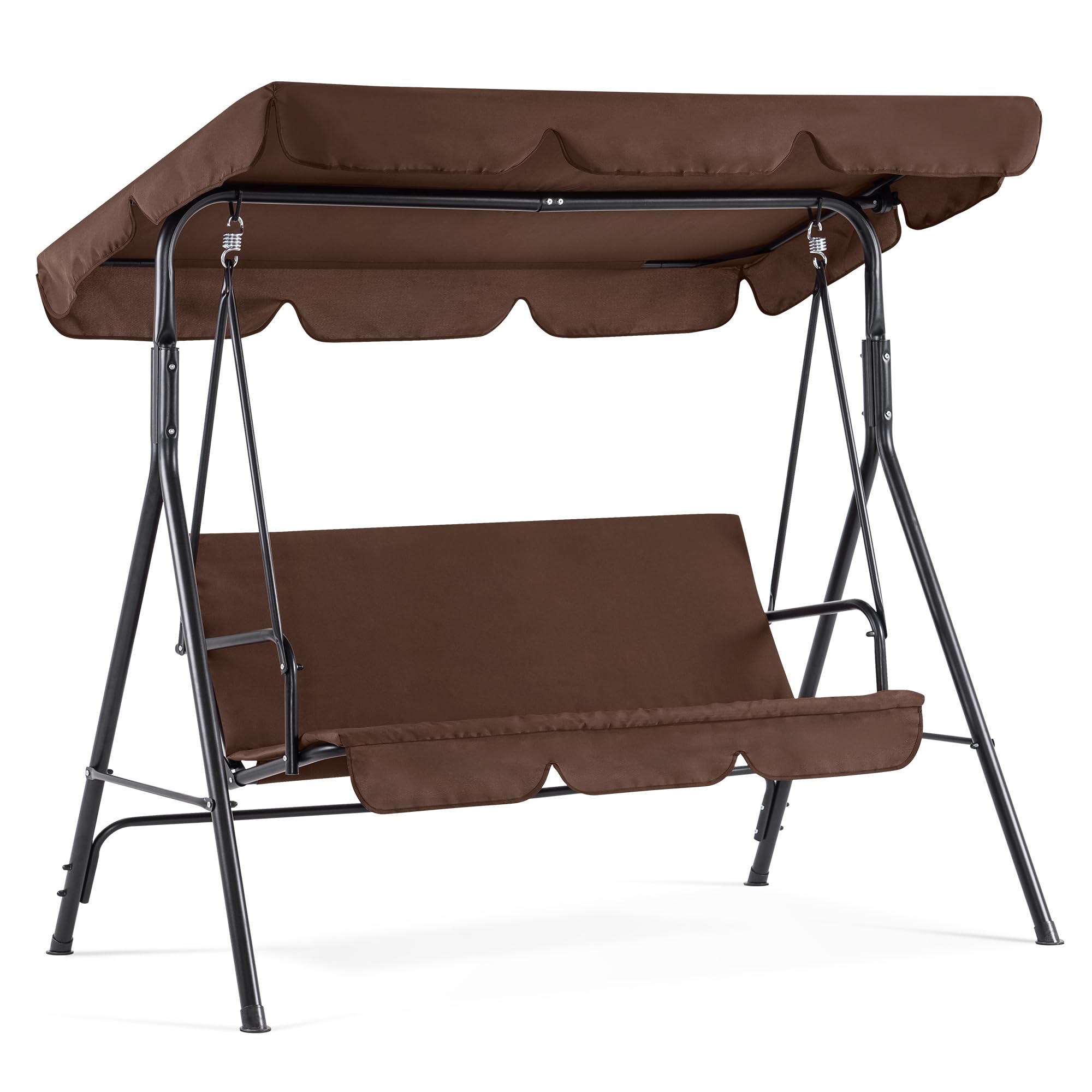 MCombo 3-Person Outdoor Patio Swing Chair, Convertible Canopy Hanging Swing Glider Lounge Chair, Removable Cushions, 4003 (Brown)