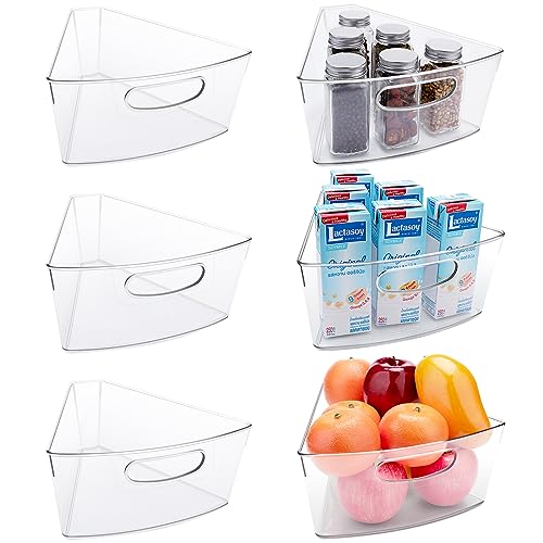 Lazy Susan Organizer 10.2"x 9.4"x4" for 26" Diameter Corner Lazy Susan Cabinet, Set of 8 Plastic Clear Lazy Susan Bins, 1/8 Wedge 4" Deep Kitchen Corner Storage Bin
