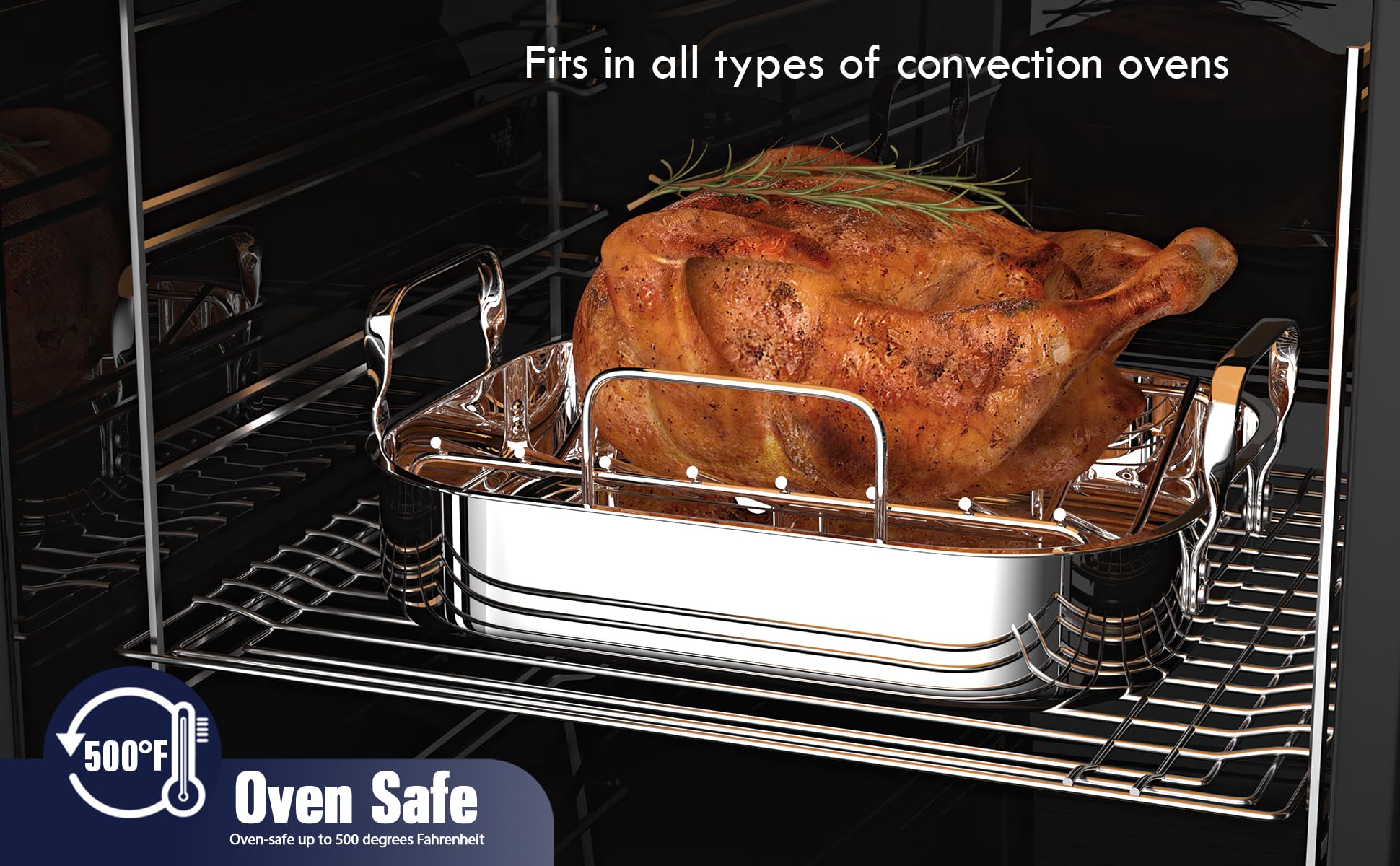 Cooks Standard Stainless Steel Roaster Pan with V-Shaped Rack, 16-Inch by 13-Inch Turkey Roasting Pan Bakeware for Oven, Rectangular