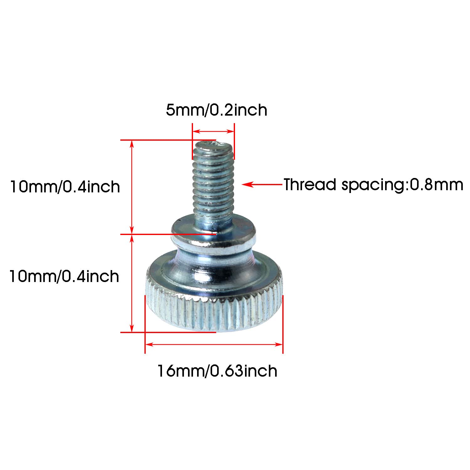 DZS ELEC 10pcs 10mm Knurled Hand Screw M5 Flat Knurled Head Fully Threaded Thumb Screw