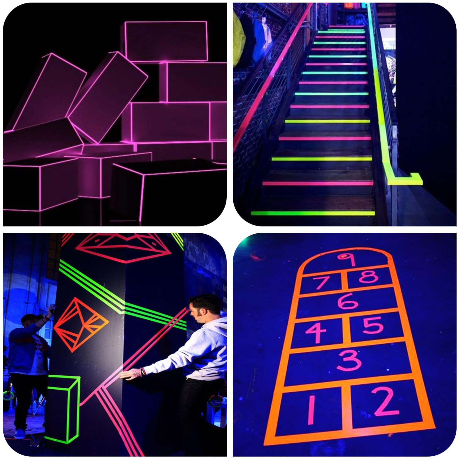 HTVRONT UV Blacklight Reactive Neon Tape, 6 Colors Neon Gaffer Tape, Fluorescent UV Black Light Glow in The Dark Tape for UV Party 0.6inch x 16.5ft x 6 Rolls