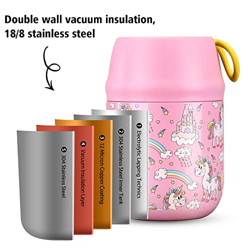 JOOPETALK Thermo for Hot Food Kids 17oz Soup Thermo Insulated Food Jar Lunch Container Keeps Hot/Cold Vacuum Stainless Steel Thermo Lunch Box With Handle Folding Spoon for School, Office, Travel