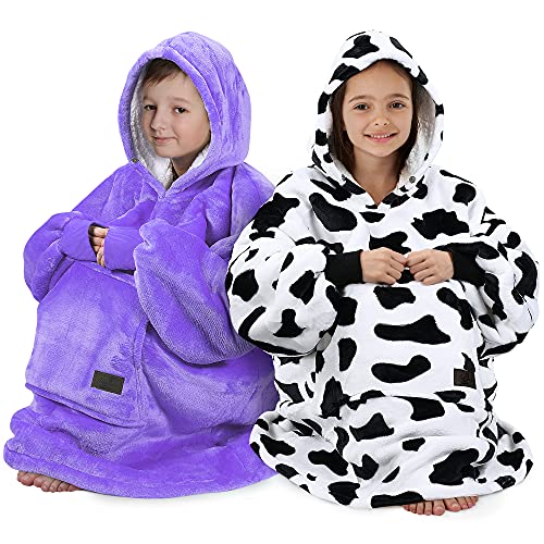 Catalonia Blanket Hoodie for Kids, Oversized Wearable Sherpa Sweatshirt Pullover for 7-16 yr Teens Youth, Kids Gift Idea