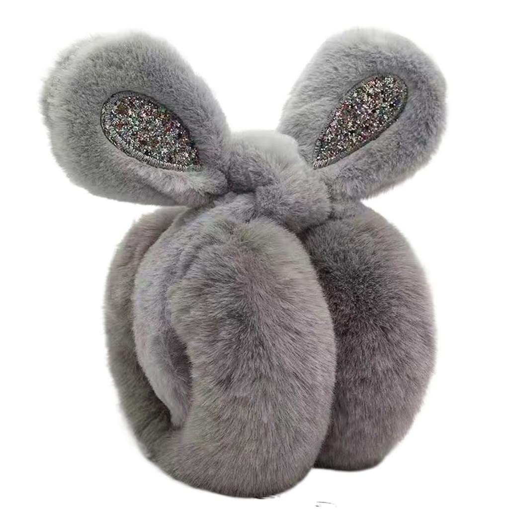 DSFEOIGY Winter Earmuffs for Women Cute Rabbit Ears Warm Earflaps Thicken Furry Fold Ear Muffs Ear Cover Protector Solid Letter Ear Muffs