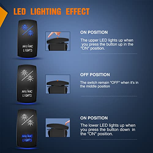 Nilight NAV/ANC Rocker Switch 7Pin Navigation Anchor Lights Toggle Switch On Off On DPDT Laser Etched Switch 12V 24V Jumper Wires for ARB Carling NARVA Style Marine Boat Ship Vessel, 2 Years Warranty