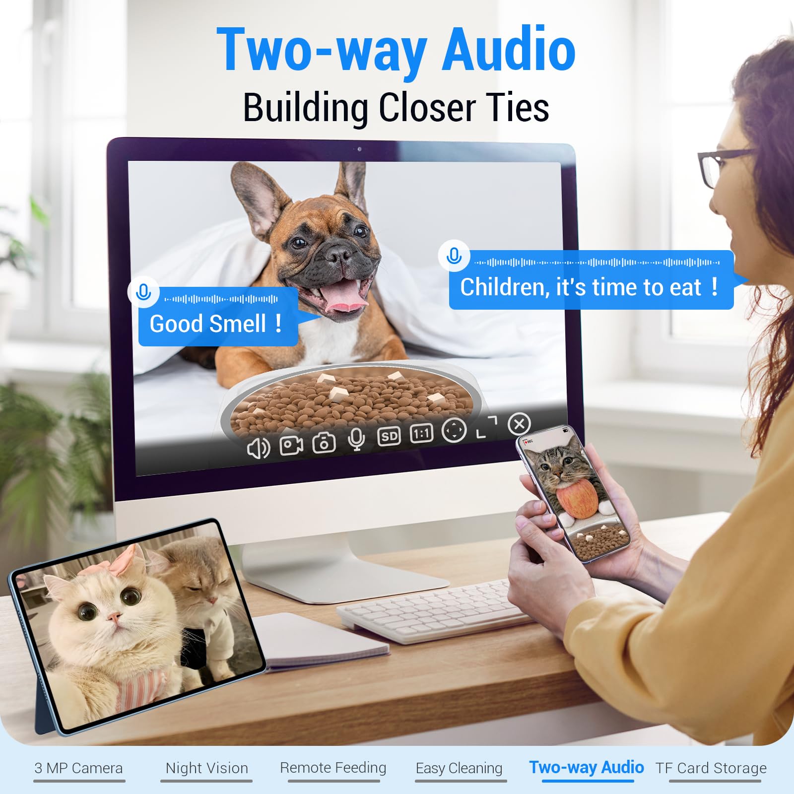 Frienhund Automatic Cat Feeder for 2 Cats: 1080P HD Live View with Night Vision, 5G Automatic Dog Feeder with Two-Way Audio,Detachable for Easy Clean, Record Wonderful Moments for Multiple Pets -29Cup