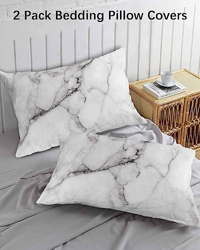 Edwiinsa Grey Marble Pillow Covers King Standard Set of 2 Bed Pillow, Modern White Abstract Art Aesthetics Plush Soft Comfort for Hair/Skin Cooling Pillowcases with Envelop Closure 20''x36''