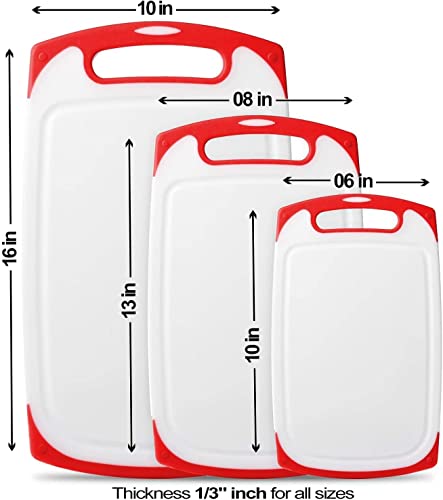 Cutting Boards for Kitchen, Plastic Chopping Board Set of 3 with Non-Slip Feet and Deep Drip Juice Groove, Easy Grip Handle, BPA Free, Non-porous, Dishwasher Safe