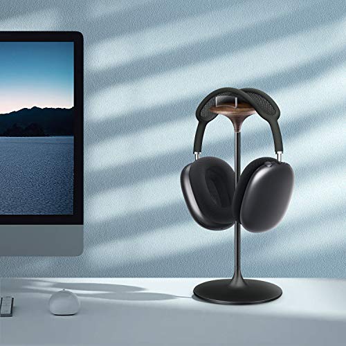 Headphone Stand, Walnut Wood & Aluminum Headset Stand, Nature Walnut Gaming Holder for AirPods Max, Beats, Bose, Sennheiser, Sony, Audio-Technica and More (Black)