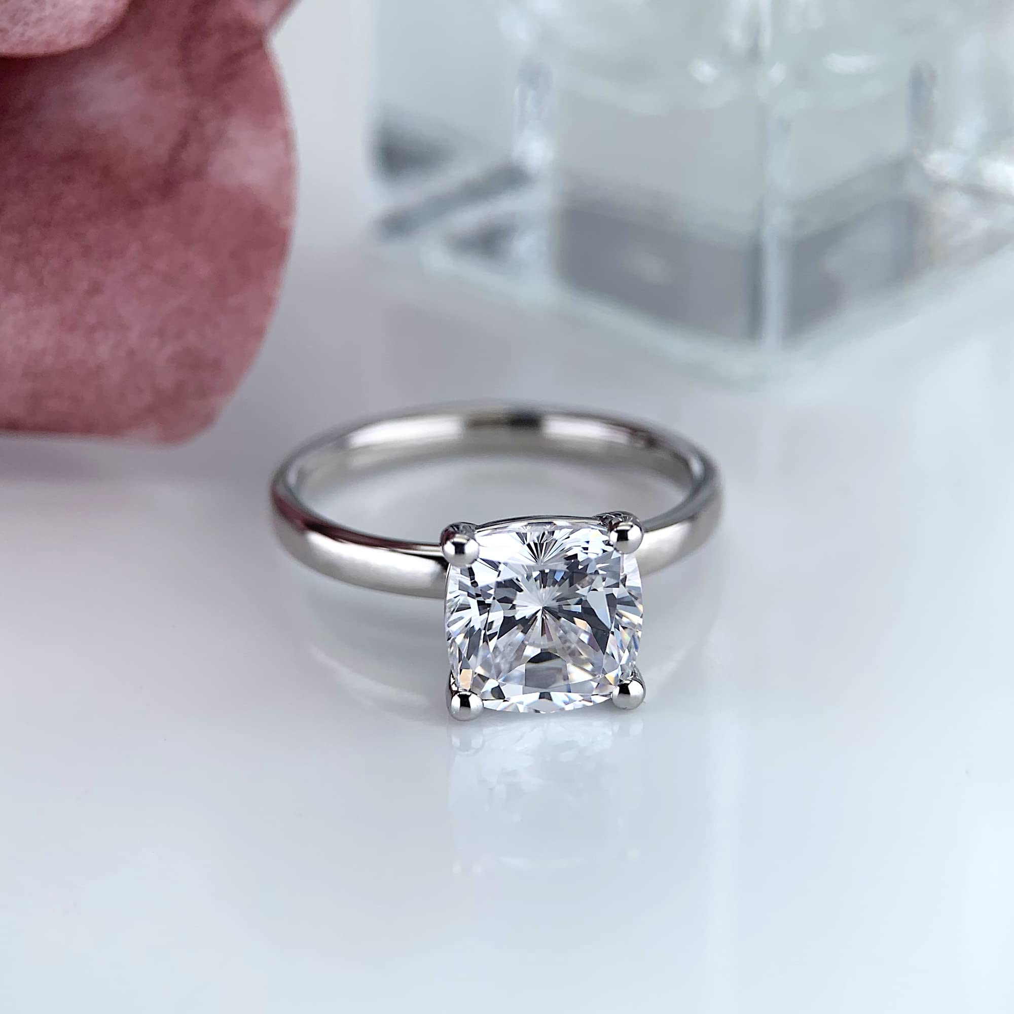 Cushion Cut 8 * 8mm 2.5ct Cubic Zirconia CZ 925 Sterling Silver Engagement Rings For Women Wedding Rings Size 5-10 (7.5)