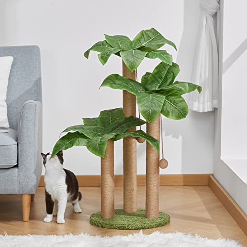 LEMONDA 31.5Inch Cat Scratching Post,Cat Scratcher with 3 Scratching Poles & Dangling Ball for for Indoor Outdoor Kitten & Adult Cat Use