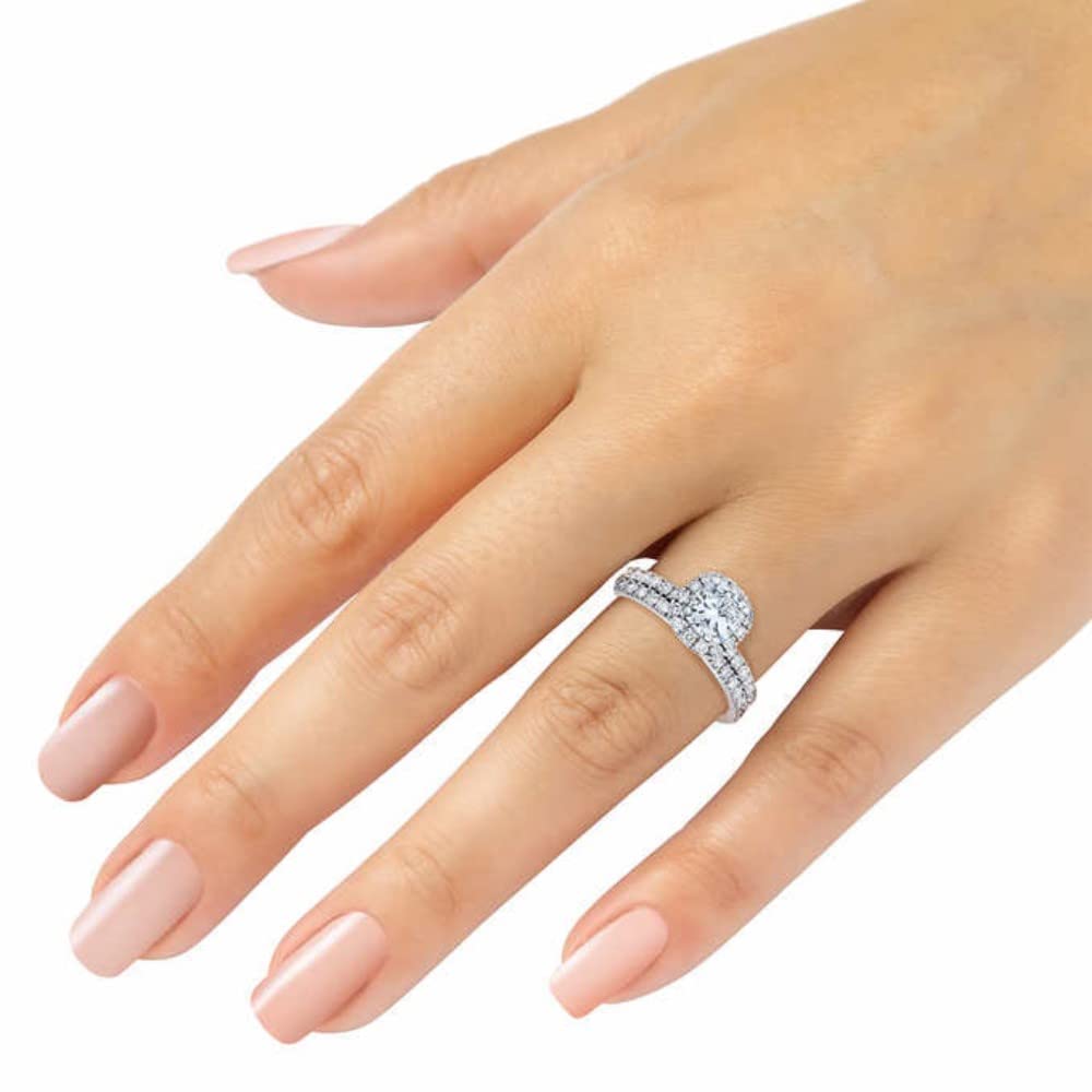 Cushion Cut Wedding Rings Set Engagement Ring, 1-7/8(ctw) Carat Moissanite Engagement Ring Bridal Ring Set For Women 925 Sterling Silver Promise Ring, Size 10