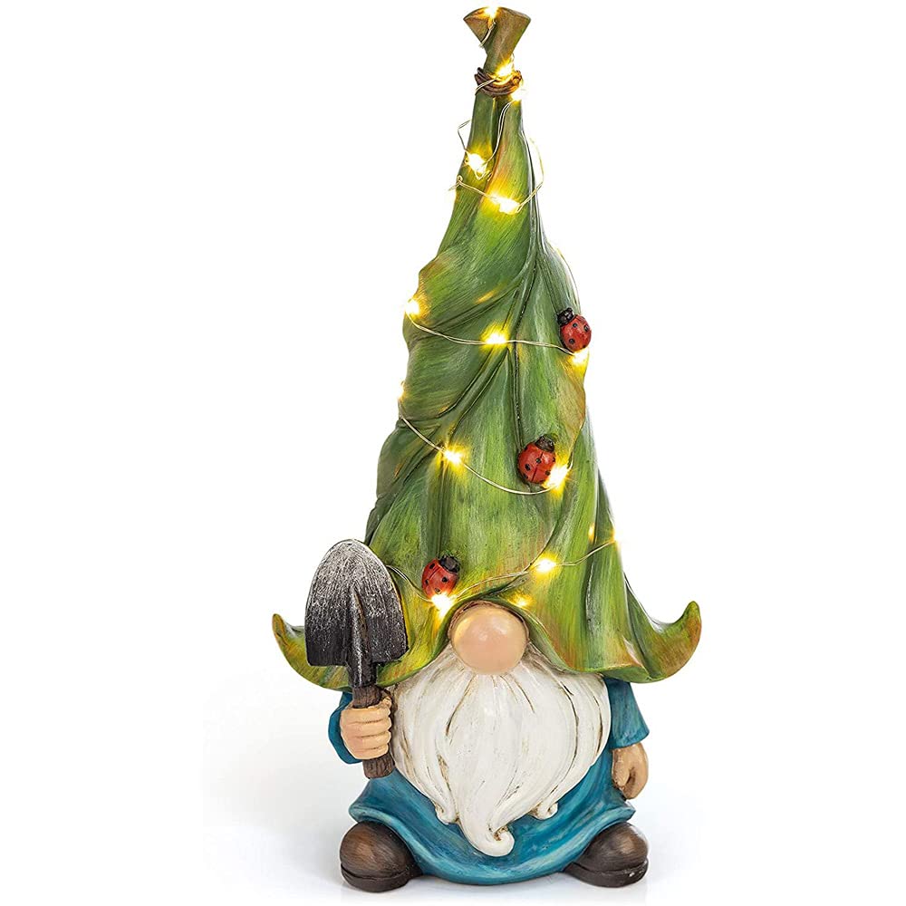 Sxxrdz Creative Garden Resin Gnome Statue Cute Shaped Gnome Figurine, Outdoor Garden Waterproof Figurine with Solar Powered LED Lights, for Home Garden Outdoor Indoor Decor Supplies