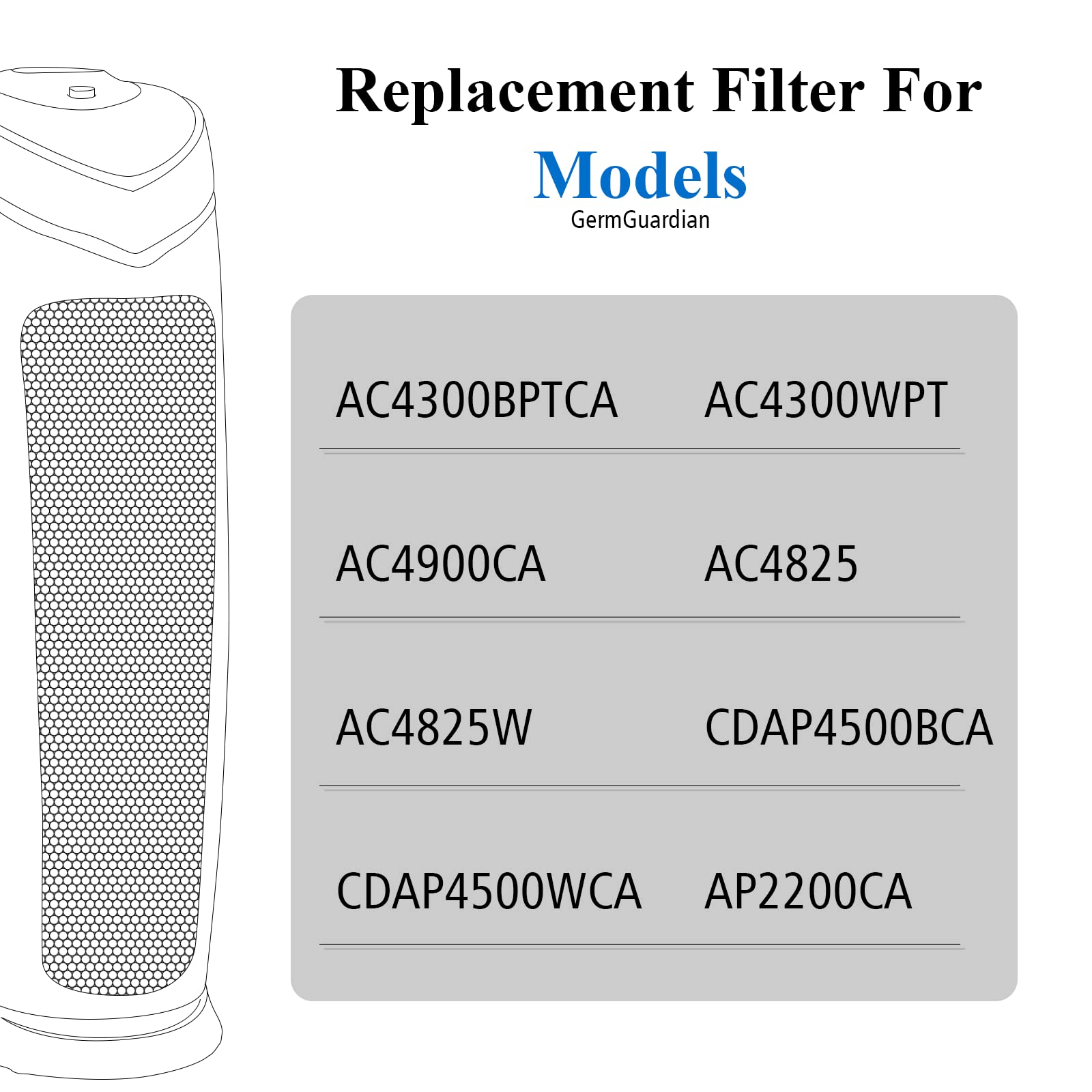 TRIGHTFILTERS FLT4825 True HEPA Upgraded Replacement Filter B, Compatible with Germ Guardian Air Purifier AC4300BPTCA, AC4300WPT, AC4900CA, AC4825, AC4825W, CDAP4500BCA, CDAP4500WCA, AP2200CA (1 Pack)