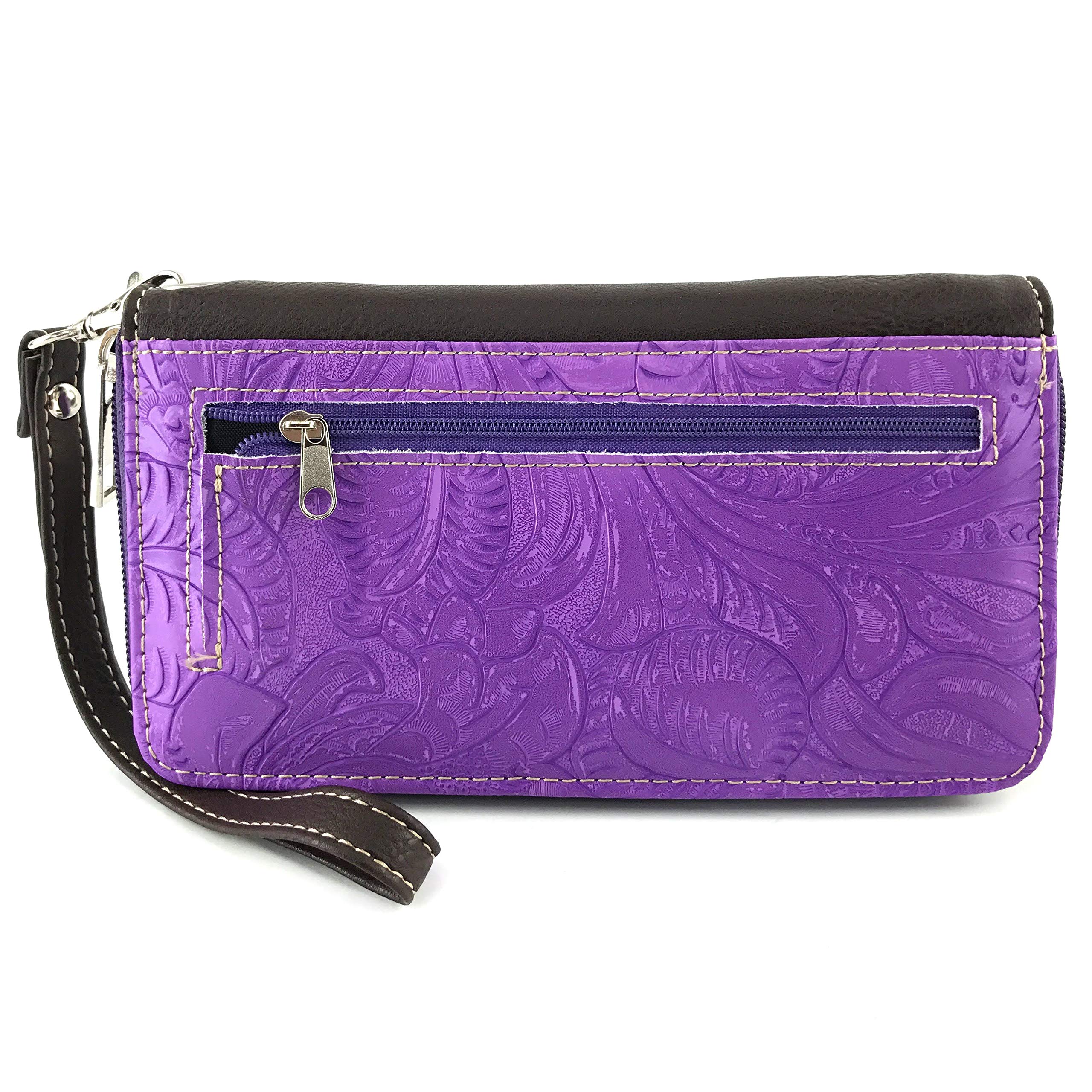 Zelris Turquoise Concho Western Floral Women Wrist Handle Bifold Zipper Wallet (Red)