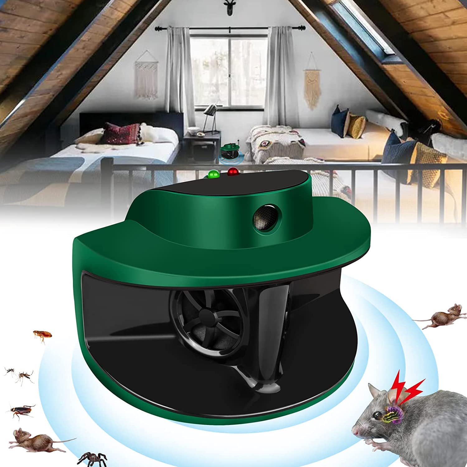 ENERJARY Ultrasonic Mouse Repellent, 2024 Ultrasonic Pest Repeller, 360° Mouse Repellent Rat Control for Home Indoor, Effectively Repels Mouse, Rodent, Roach, Mosquito (Green)