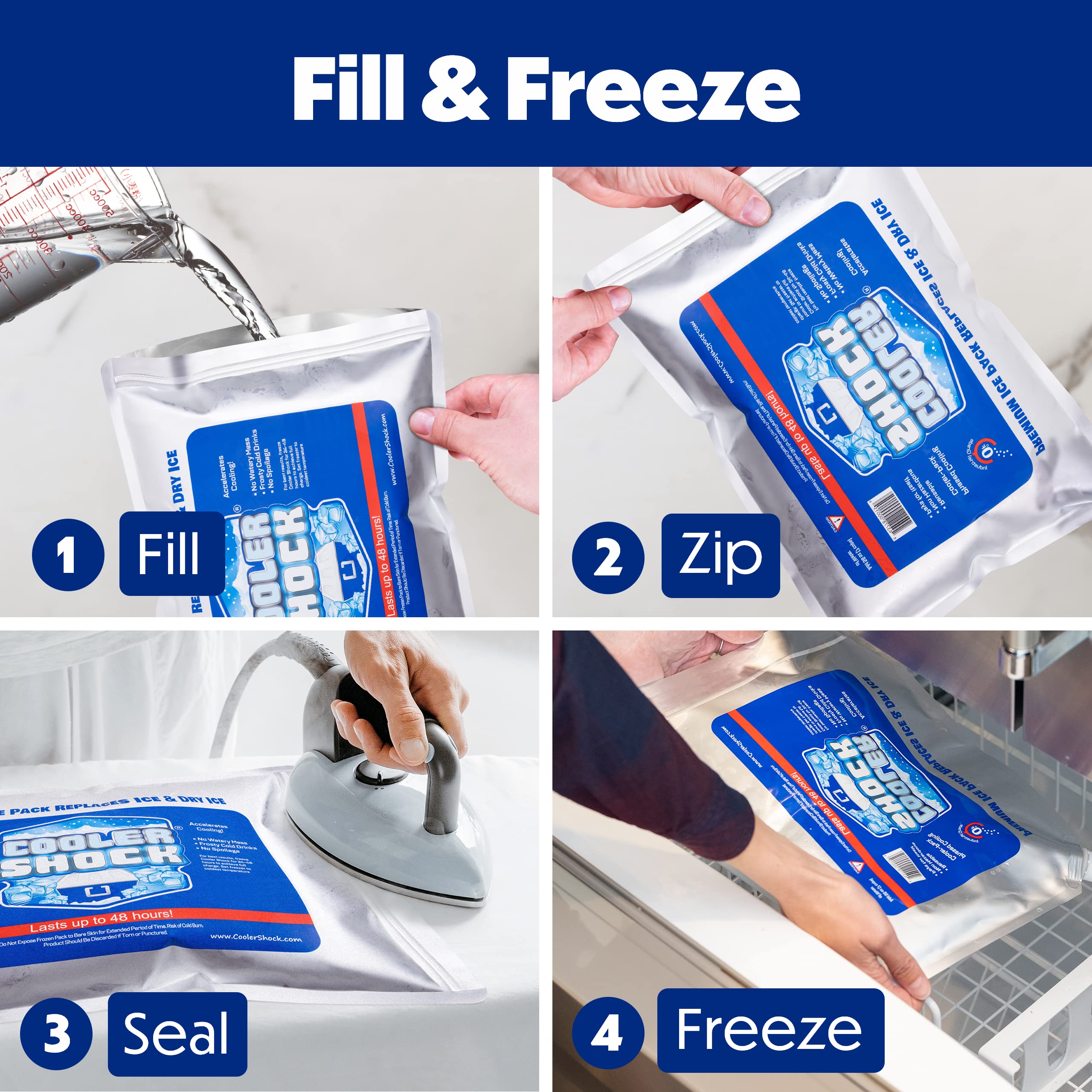 Cooler Shock Ice Packs for Cooler - Large Cooler Ice Packs for Camping Coolers & Backpack Coolers - Durable Iron-Seal Design - 10" x 14", Pack of 3