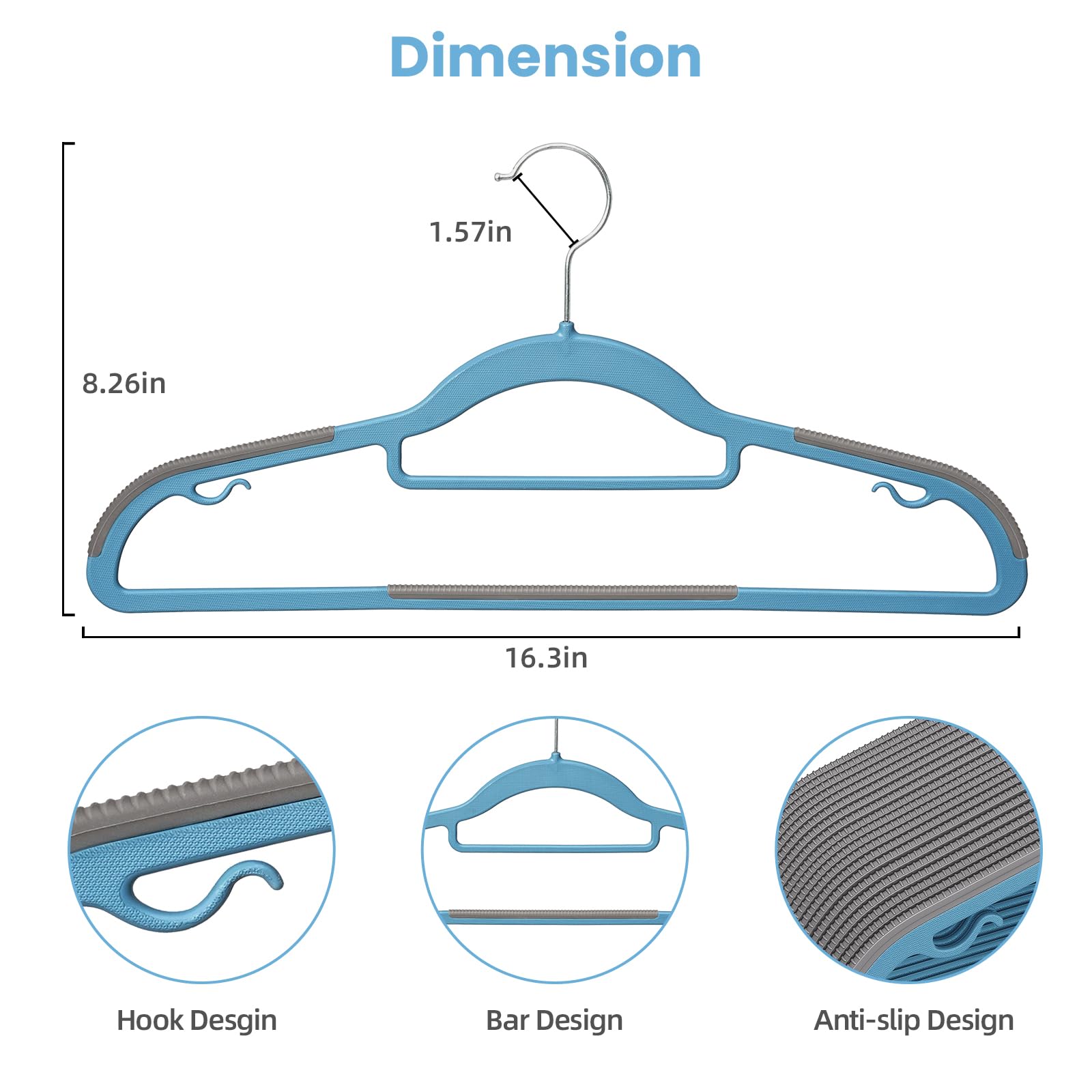 Heavy Duty Standard Plastic Hangers 50 Pack with Non-Slip Design,360°Swivel Hook Space Saving Organizer for Bedroom Closet,Shirts,Pants,Strong Enough for Coat(Black)