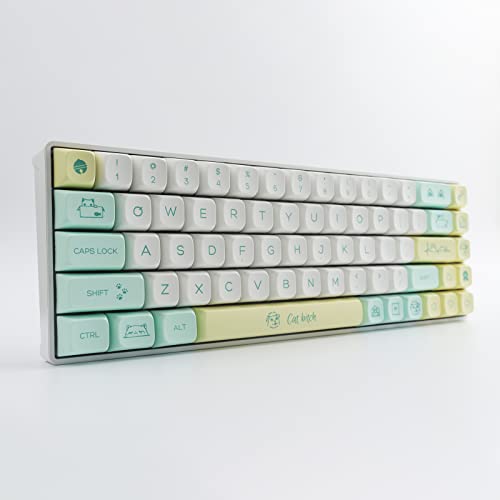 Hyekit PBT Keycaps 130 Keys Cat Keycaps Dye-Sublimation Cute Keycaps XDA Profile Custom Keycaps for Cherry Gateron MX Switches Mechanical Keyboards