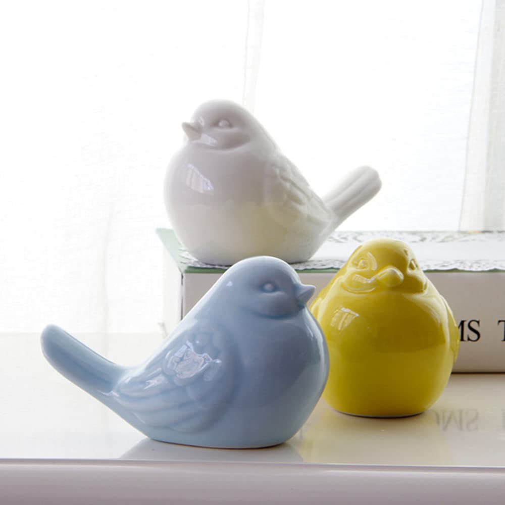 XIOU Ceramic Birds, Porcelain Bird Figurine Statue, Animals Figurines Ornaments, Mini Bird Home Decoration, Statues Decor for Garden Living Room Bedroom Office, Wedding Decor (White)