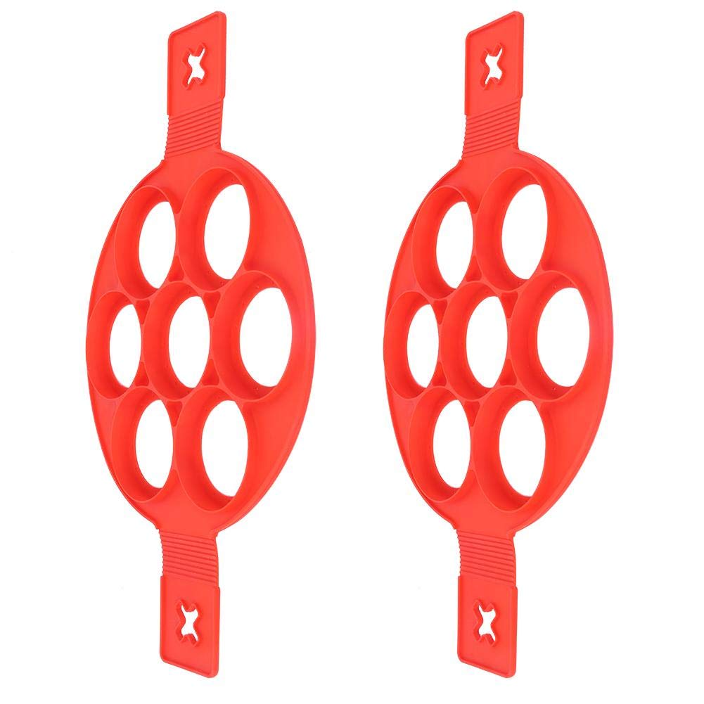 Egg Frying, 2Pcs Silicone Egg Rings Non-Stick Pancake Making Mould Omelette Mould Cooking with Handles for Fried Eggs/Egg Muffins, DIY Kitchen Utensils, 7 Holes Round