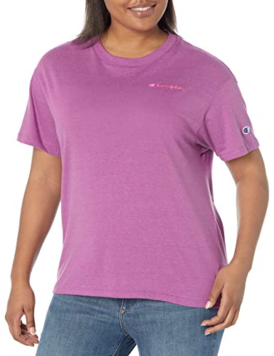 Champion Powerblend Oversized Tee, Women’s Logo T-Shirt, Wow Pink/Creative Mauve Cross Dye, Large