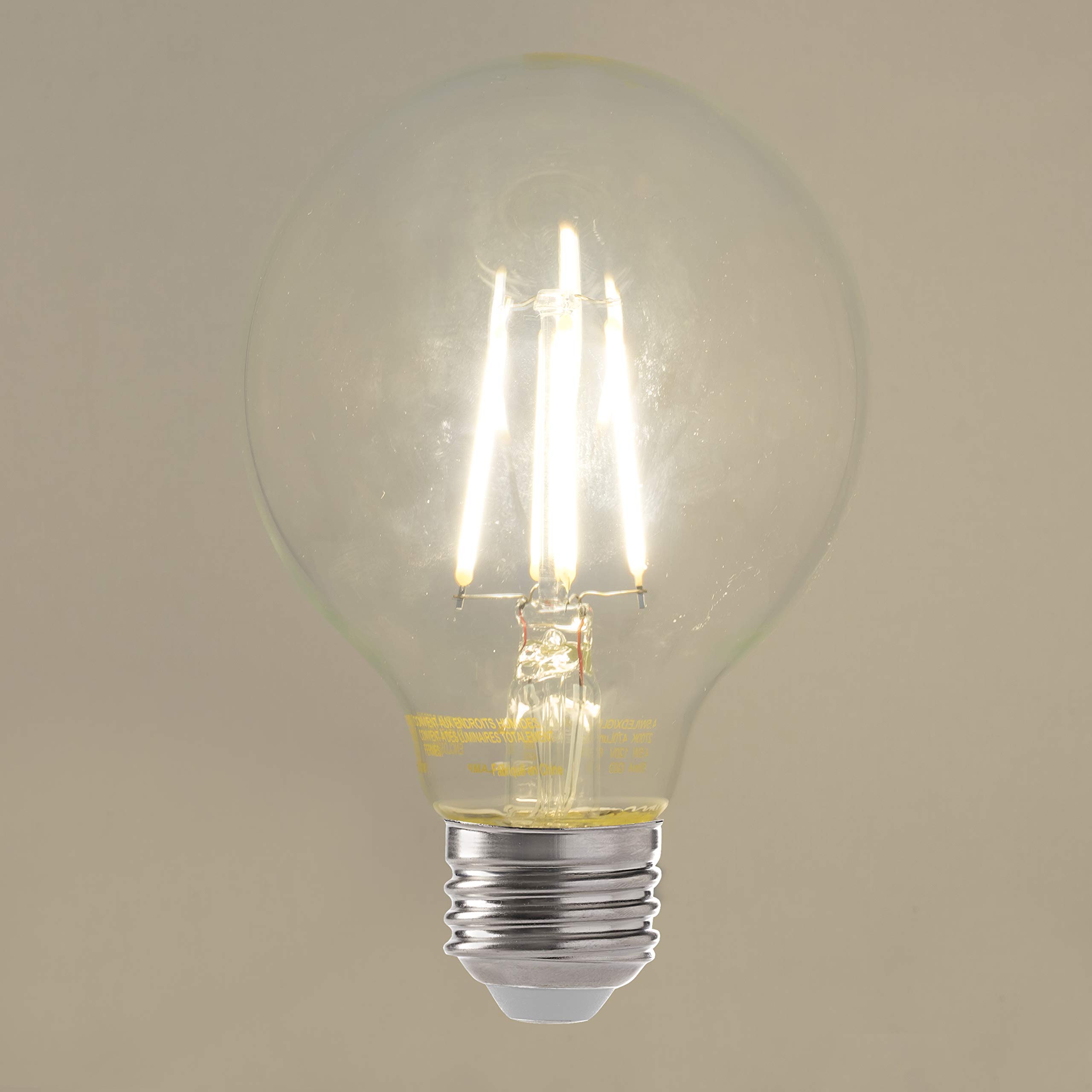 LED 4.5W G25 Clear Globe Filament Light Bulb, 40W Equivalent, 470 Lumens, 2700K Soft White, E26 Medium Base, Dimmable, 120V, Energy Star, (4 Pack)