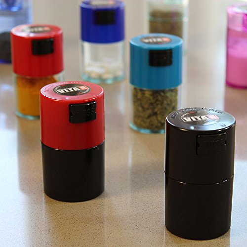 Vitavac - 5g to 20 grams Airtight Multi-Use Vacuum Seal Portable Storage Container for Dry Goods, Food, and Herbs - Light Blue Cap & Clear Body