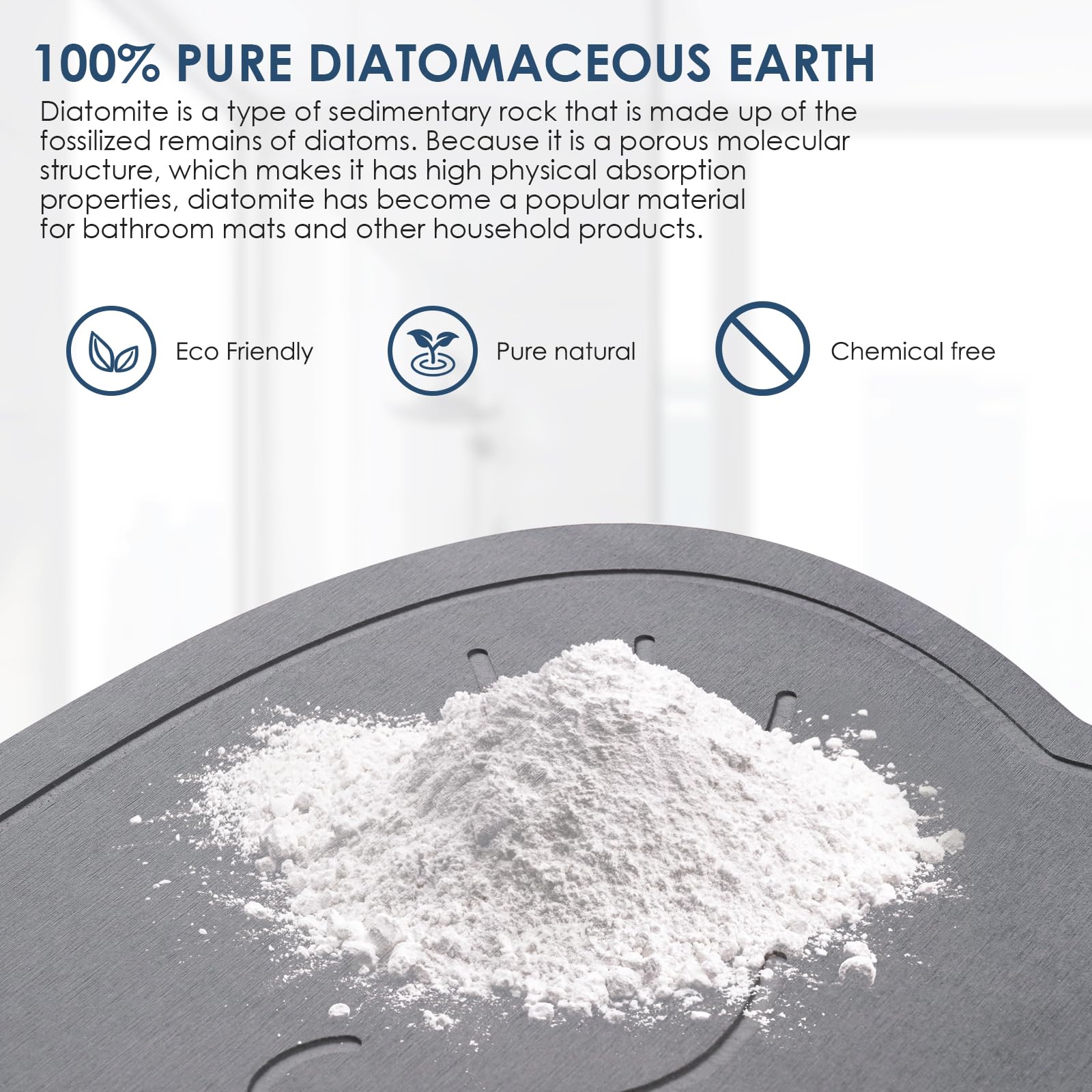 ChieFinch Diatomite Stone Bath Mat for Bathroom, Non-Slip Quick Dry Stone Shower Mats, Super Absorbent Diatomaceous Earth Bath Mat Stone, Suitable for Bathroom, Kitchen, Counter, 23.6" X 15.4"