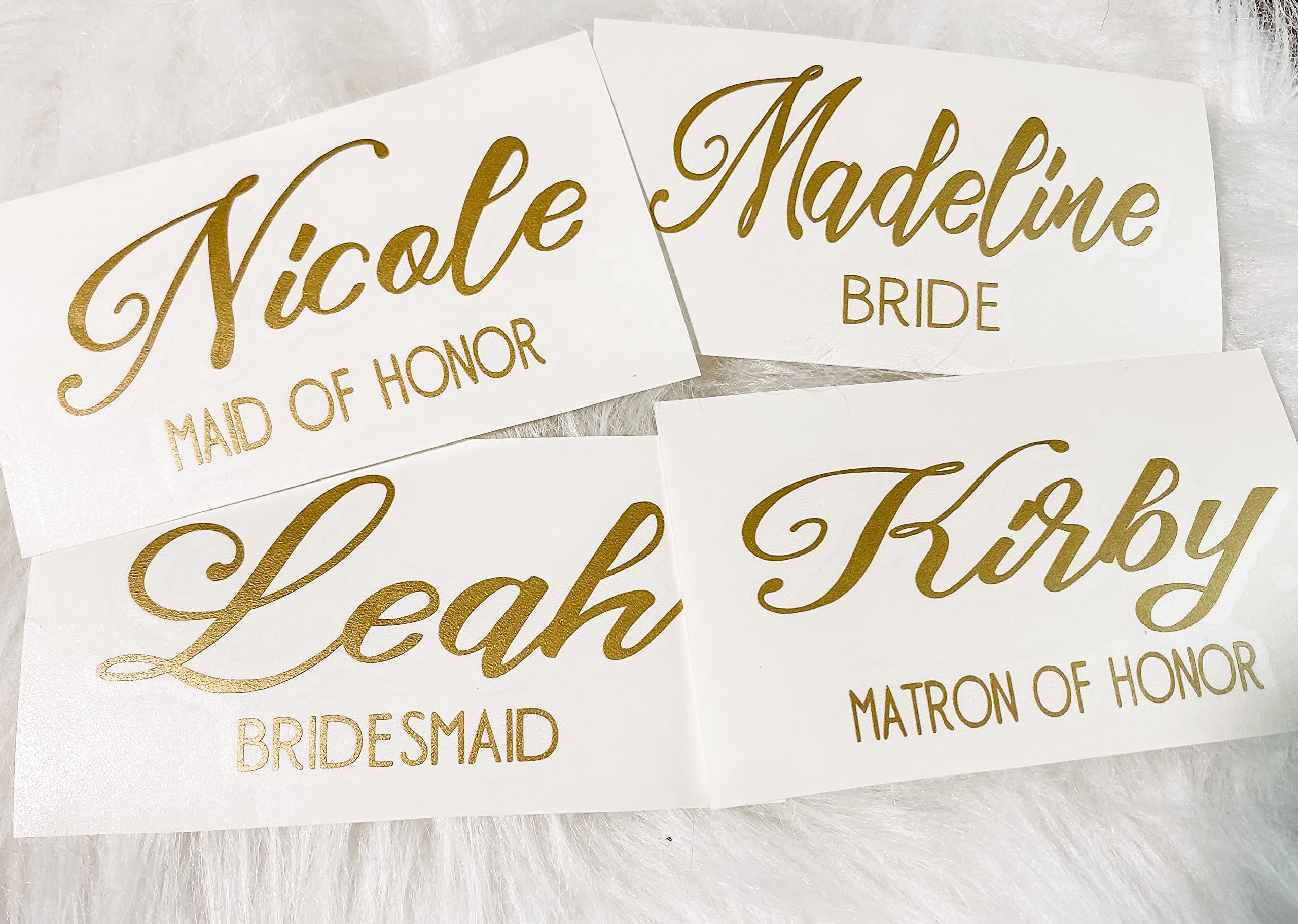 Decals Personalized with Name and Title Wedding Party Champagne Flute Customize Color for Wine Glasses Flask Cups Bridesmaid Gifts Water Bottles Metallic Gold Rose Options