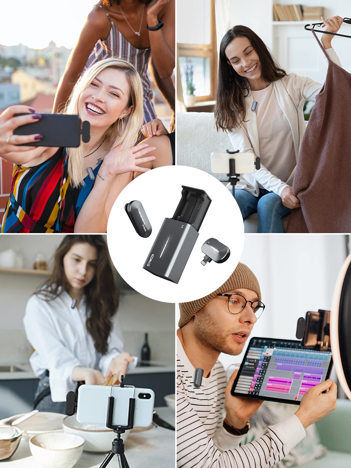 SYNCO Wireless Lavalier Microphone for iPhone, P1L 2.4GHz Lapel Mic with Charging Case for iPhone Smartphone YouTube TIK Tok Live Streaming Vlog, Wireless-Lavalier-Microphone-iPhone
