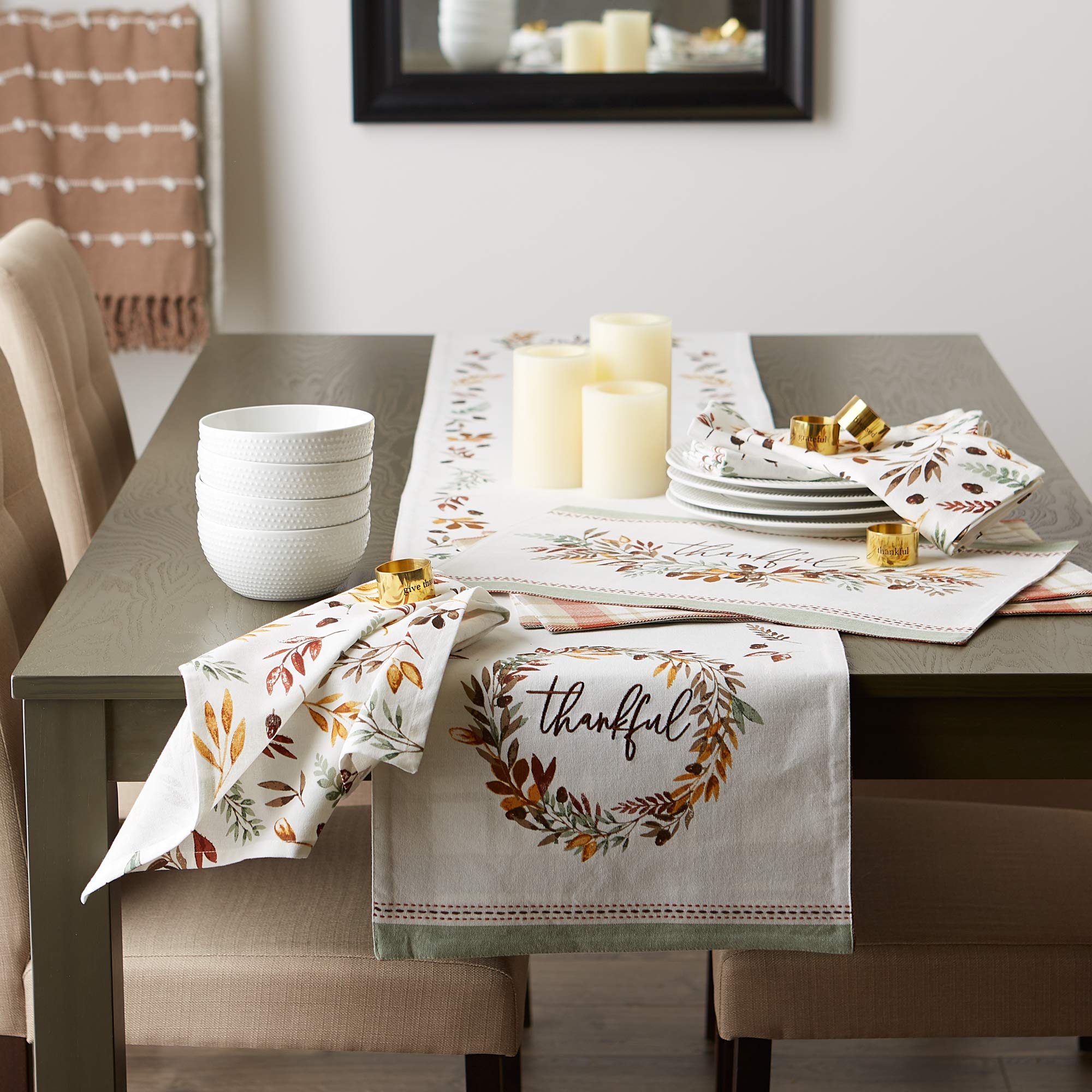 DII Thankful Autumn Collection Fall Tabletop Decoration, Reversible Table Runner, 14x108, Fall's Bounty