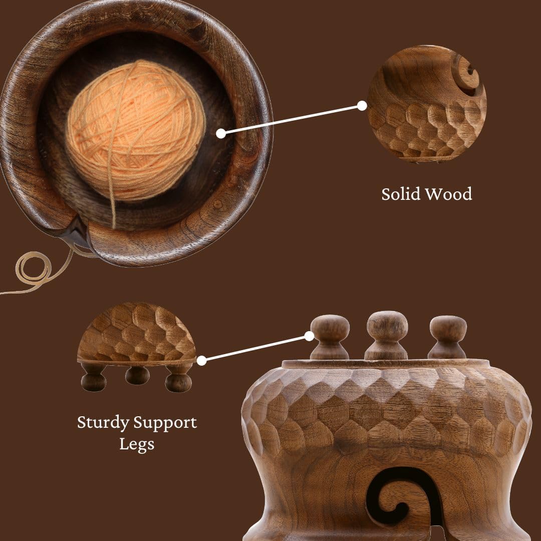 Handmade Wooden Yarn Holder β Large (7x4) Pot Shape Yarn Storage Bowl for Crocheting β Crochet Yarn Bowl Large - Crafting Gift for Knitters & Crocheters