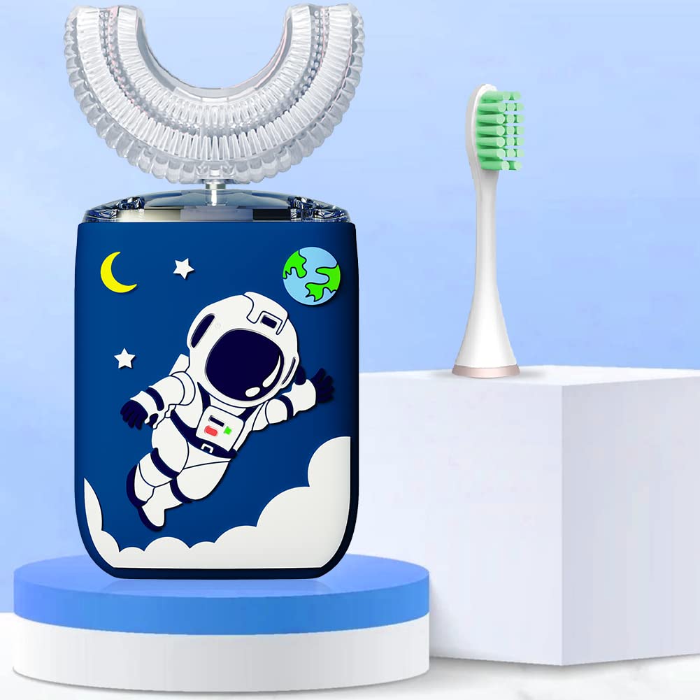 Kids Ultrasonic Electric Toothbrush, U-Shaped Toothbrush 6 Gear Speed Mode IPX7 Waterproof 360° Oral Cleaning Automatic Toothbrush for 2-7 Years Old Baby Toddler (3.Blue)