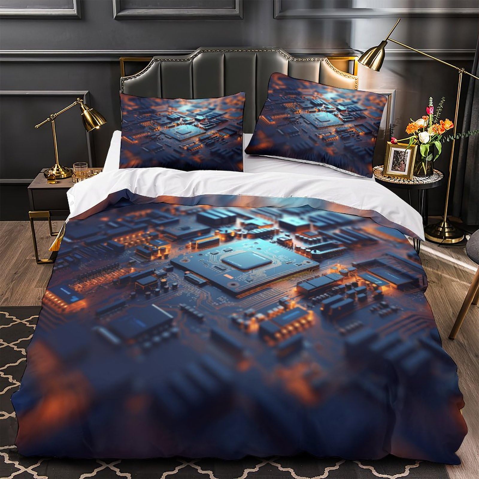 EVMILA Chips for Teens and Adults Quilt Cover Comforter Covers 3D Print Circuit Board Duvet Cover with Pillow Cases with Zipper Closure Soft Microfiber Bedding Set 3 Pieces Queen(228x228cm)