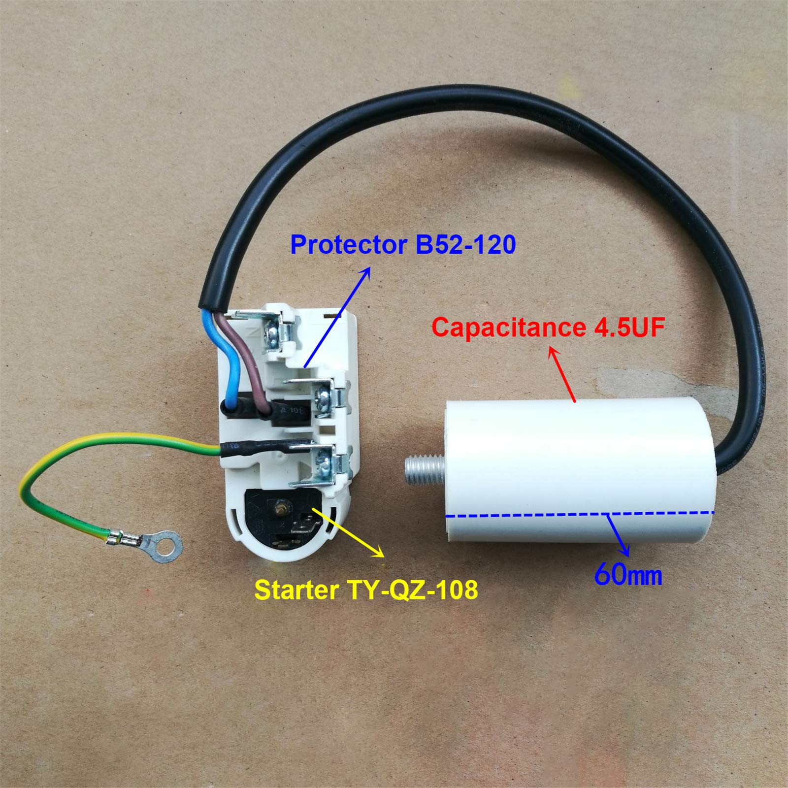 HUAYUWA TY-QZ-108 Refrigerator Starter Relay with 4.5UF Capacitor and Protector Compatible with Haier,Xinfei,Royalstar Refrigerator Compressor