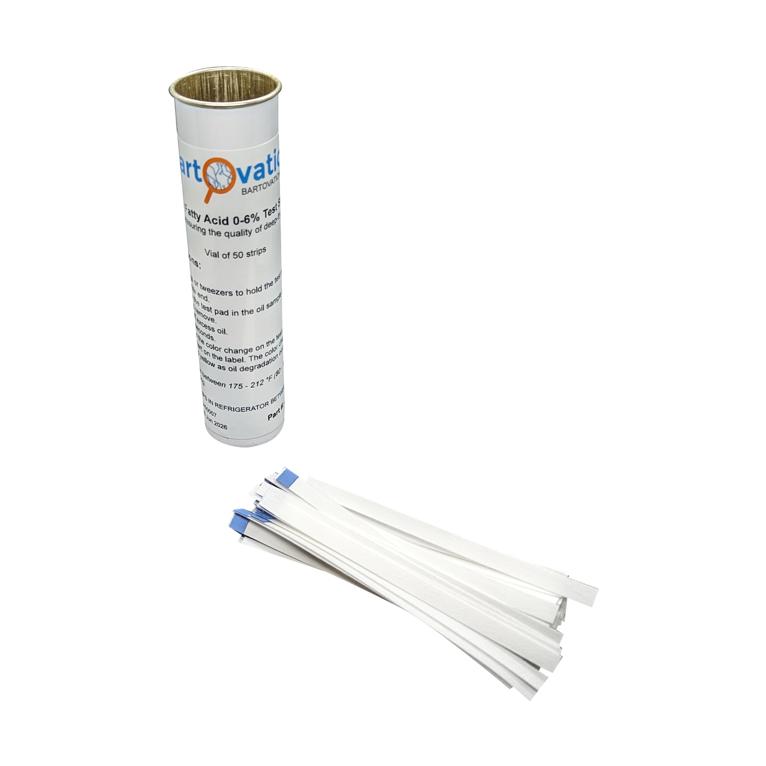 Frying Oil Quality Test Strips, High Range Free Fatty Acid (FFA) 6% [Vial of 50 Test Strips]