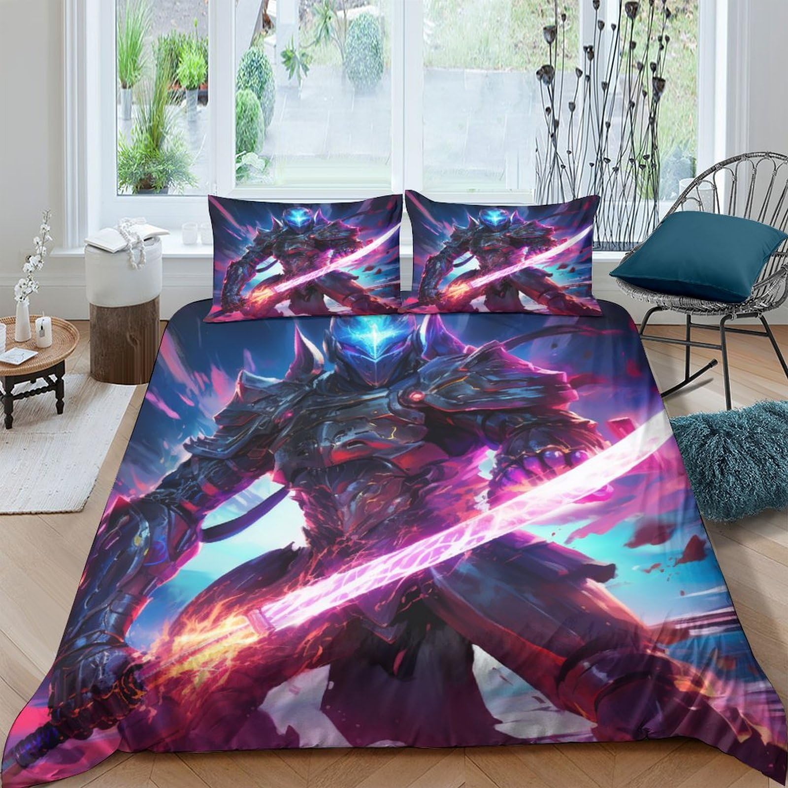 EVMILA Ninja 3D PrintedMech Warrior Duvet Cover Quilt Cover Comforter Covers Bedding Set Microfiber 3 Pieces for Childrens and Adults with Pillowcases with Zipper Closure Queen(228x228cm)
